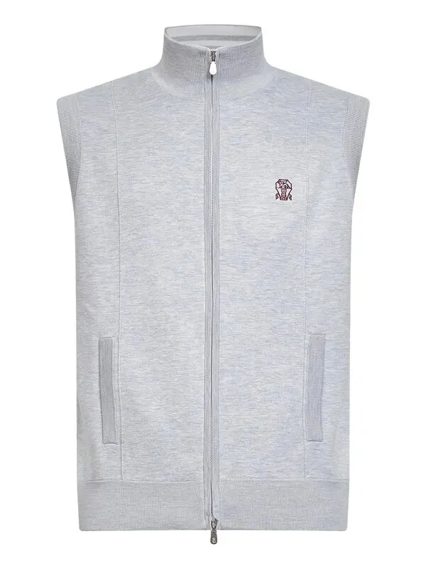 Brunello Cucinelli Grey Silk And Cotton Knit Logo Vest - Multicolor