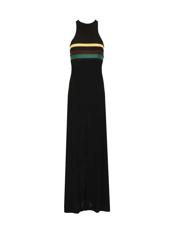 Saint Laurent Striped Jersey Crepe Tank Dress With Front Slit - Black