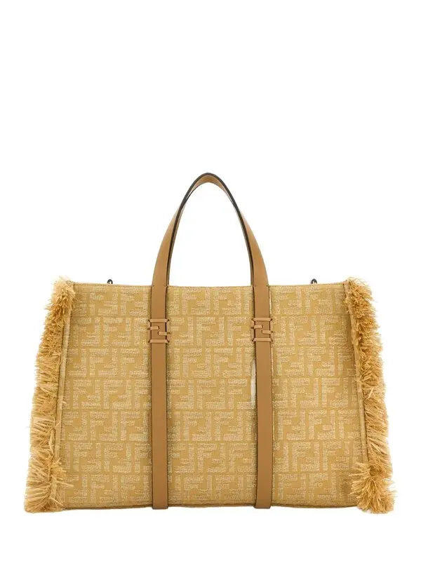 Fendi Embroidered Canvas Raffia Shopping Tote - Multicolor