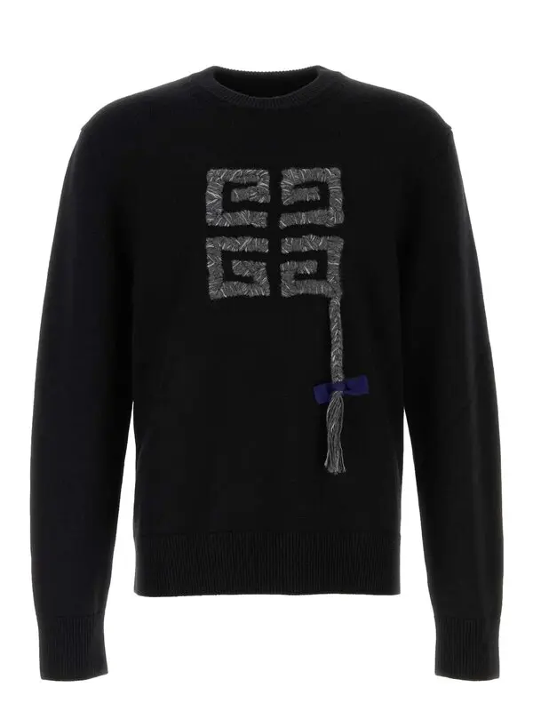 Givenchy Wool Sweater With Embellished Logo - Black