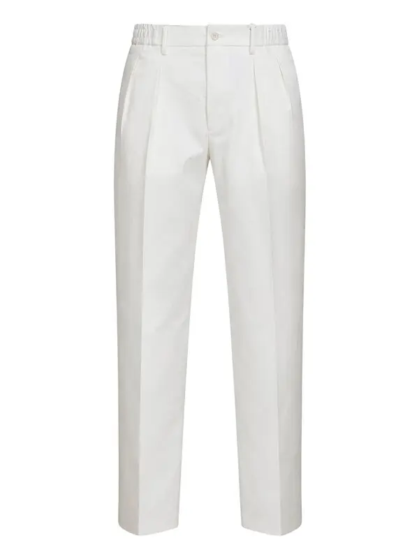 Tagliatore Cream Stretch Cotton Pleated Trousers - Multicolor