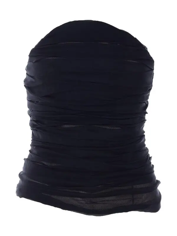 Balenciaga Silk Ruched Bustier Top - Black
