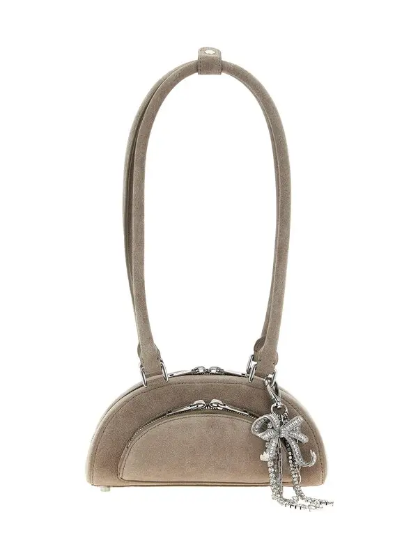 SELF-PORTRAIT Suede Mini Shoulder Bag With Embellished Charm - Gray