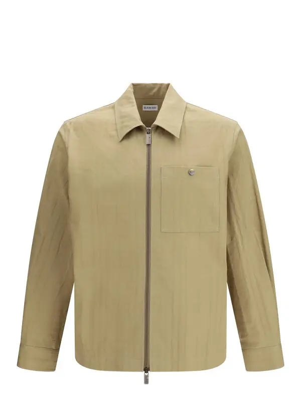 Burberry Check Cotton Zip Shirt Jacket - Cream