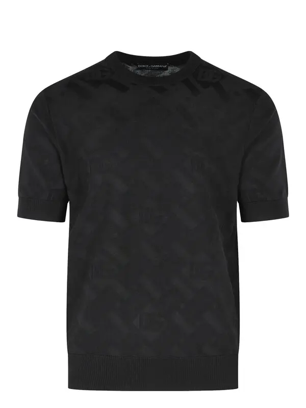 Dolce & Gabbana Silk Sweater With Tone Logo Pattern - Black
