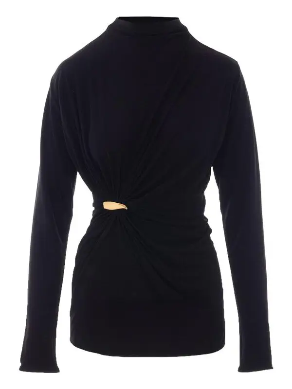 Bottega Veneta Long Sleeve Top With Gold Tone Hardware - Black
