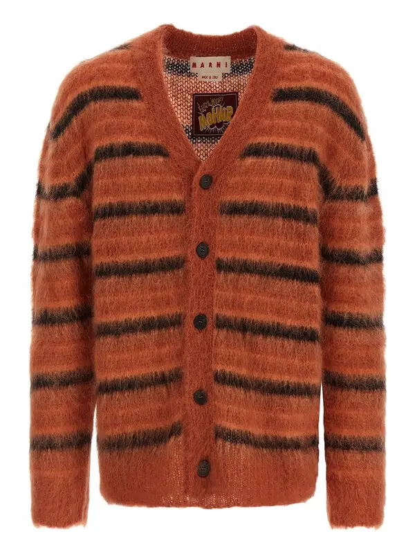 Marni Brushed Striped Mohair Cardigan - Orange