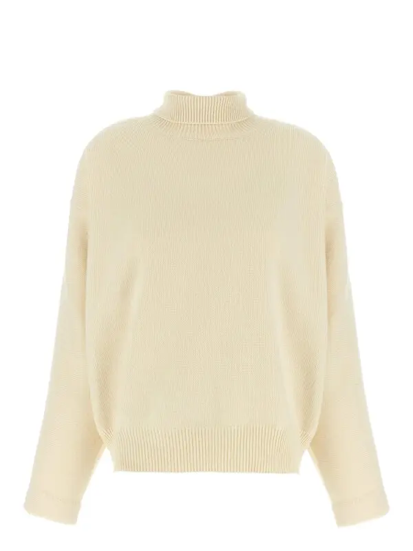 JIL SANDER High Neck Sweater With Padded Shoulders - White