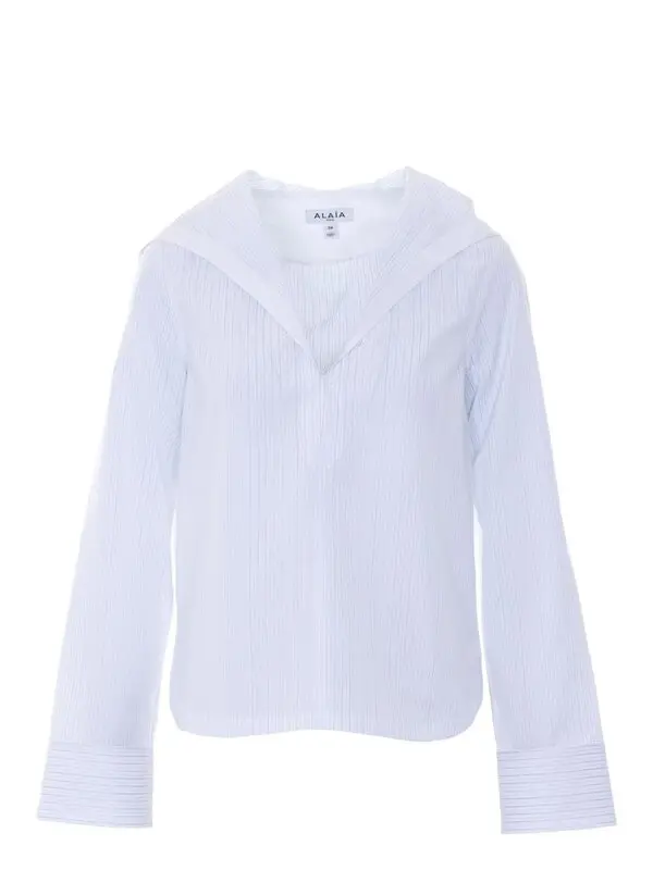 Alaïa Striped Cotton Hooded Shirt - White