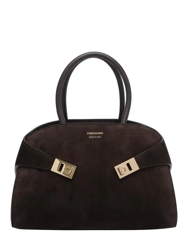 FERRAGAMO Medium Suede Handbag - Brown