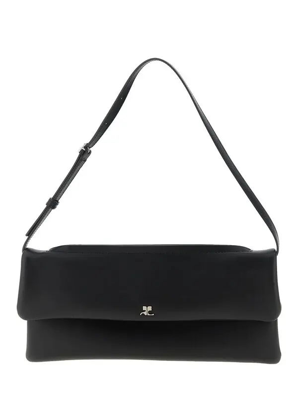 COURREGES Calf Leather Wrist Clutch With Magnetic Flap Closure - Black