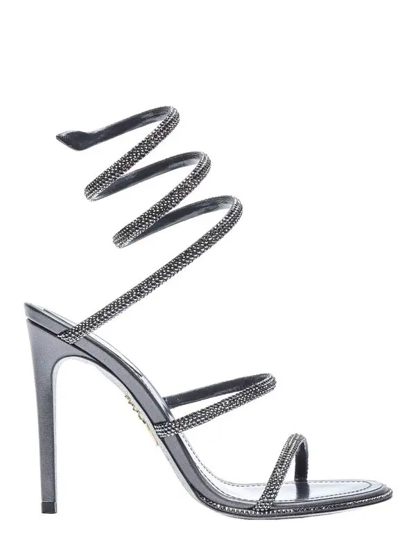 Rene Caovilla Embellished Glittered Leather Sandals - Gray