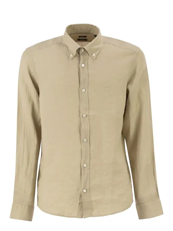 BOSS Pure Linen Regular Fit Shirt With Button-down Collar - Cream