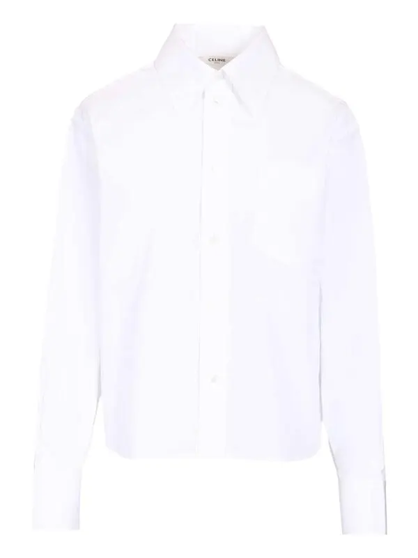 Celine Short Cotton Poplin Shirt With Triomphe Embroidery - White