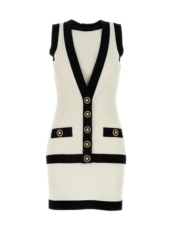 Balmain Knit Dress With Gold Tone Buttons - Multicolor