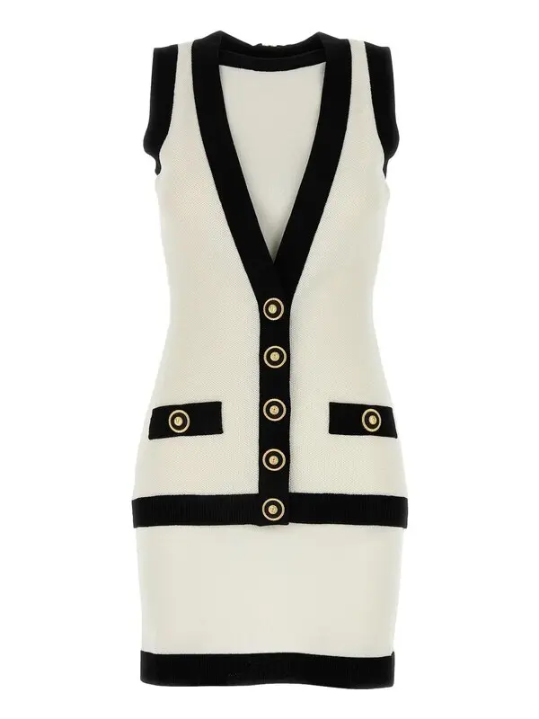 Balmain Knit Dress With Gold Tone Buttons - Multicolor