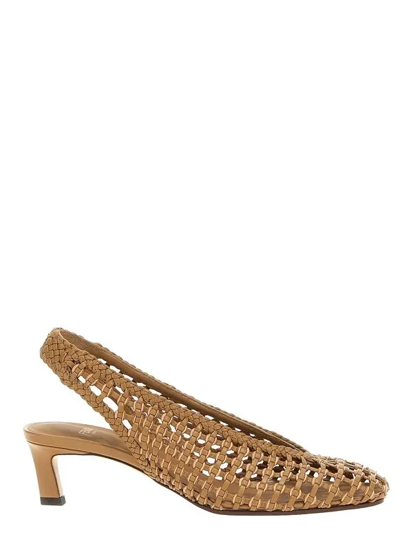 Fendi Braided Leather Slingback Heels - Brown