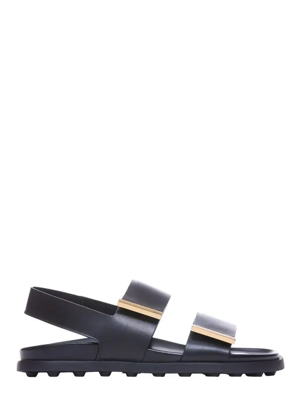 TOD'S Leather Sandals With Gold Tone Hardware - Black