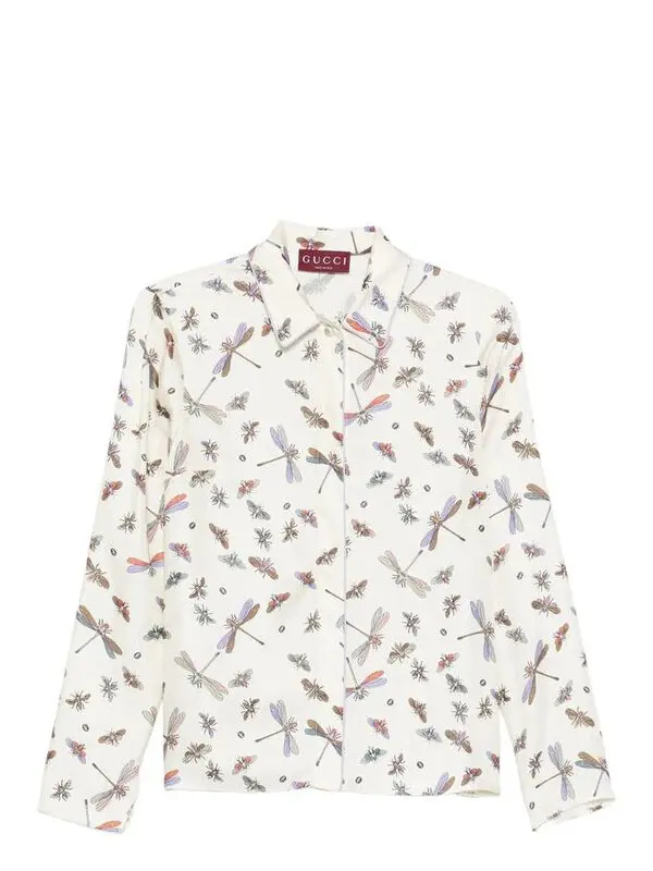 Gucci Dragonfly Print Silk Shirt - Cream