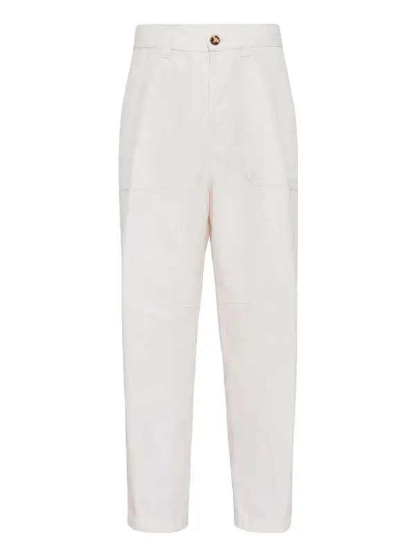 Brunello Cucinelli Cotton And Linen Blend Trousers - White