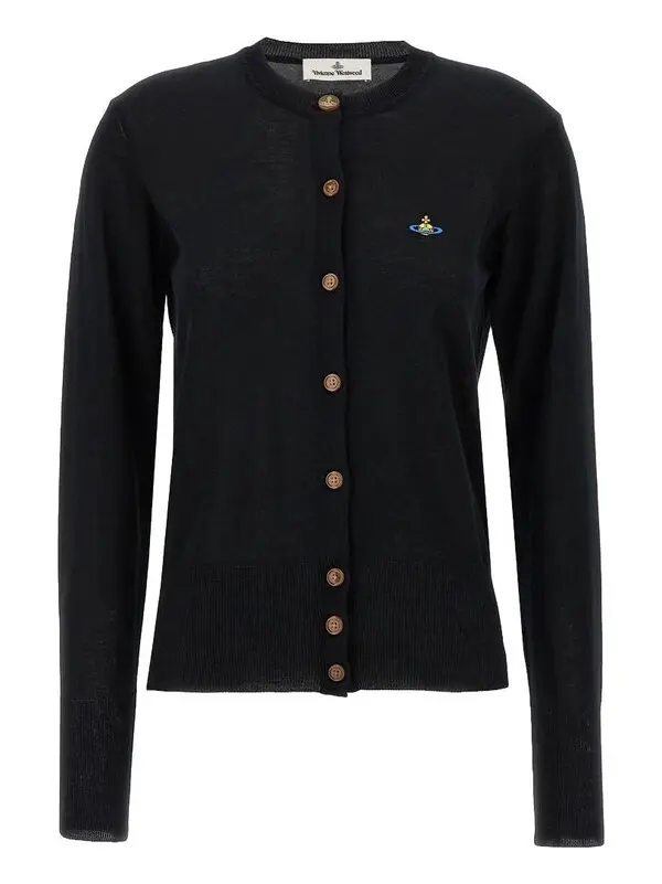 VIVIENNE WESTWOOD Cotton Embroidered Logo Crew Neck Cardigan - Black