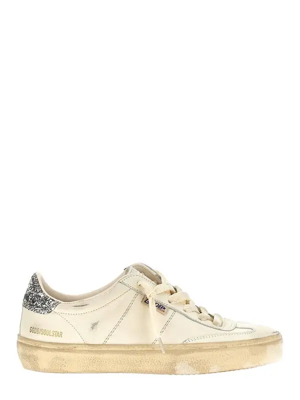 GOLDEN GOOSE Soul Star Leather Sneakers With Glitter Heel - White