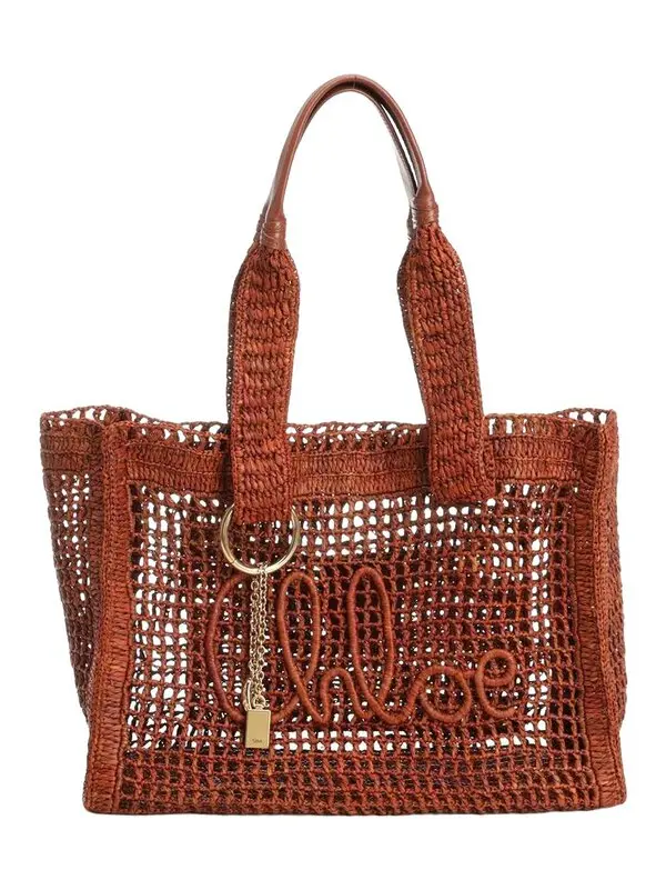 Chloé Raffia Tote Bag With Leather Trim - Brown