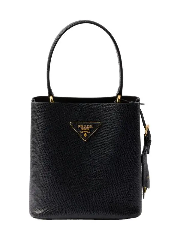 Prada Saffiano Leather Bucket Bag With Triangle Logo - Black