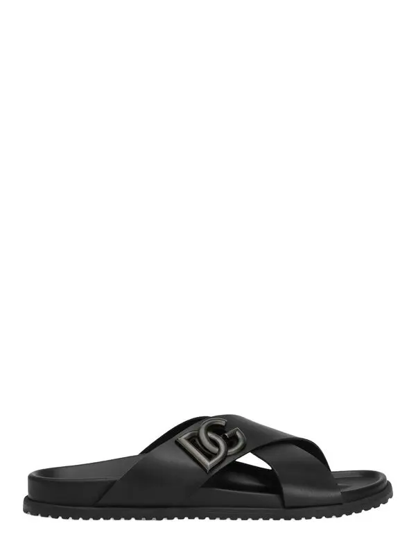Dolce & Gabbana Calfskin Crossover Strap Sandals - Black