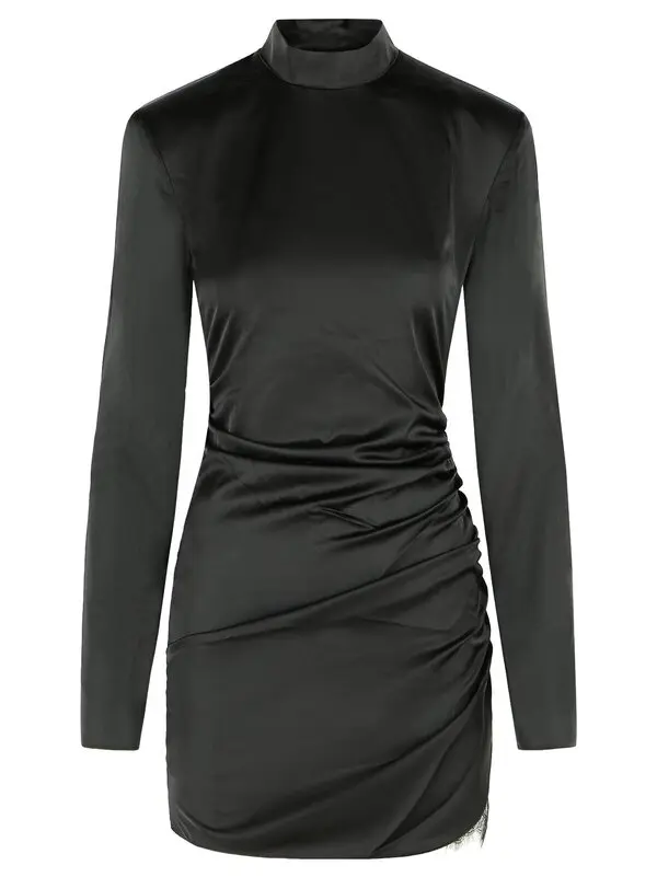 ROTATE BY BIRGER CHRISTENSEN High Neck Stretch Polyester Satin Mini Dress - Black