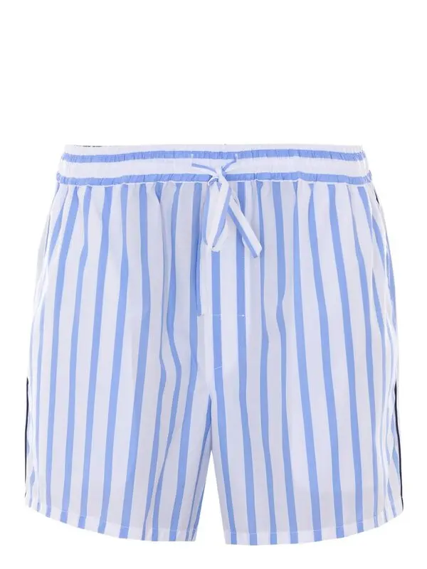 Dolce & Gabbana Striped Cotton Silk Blend Drawstring Shorts - Blue
