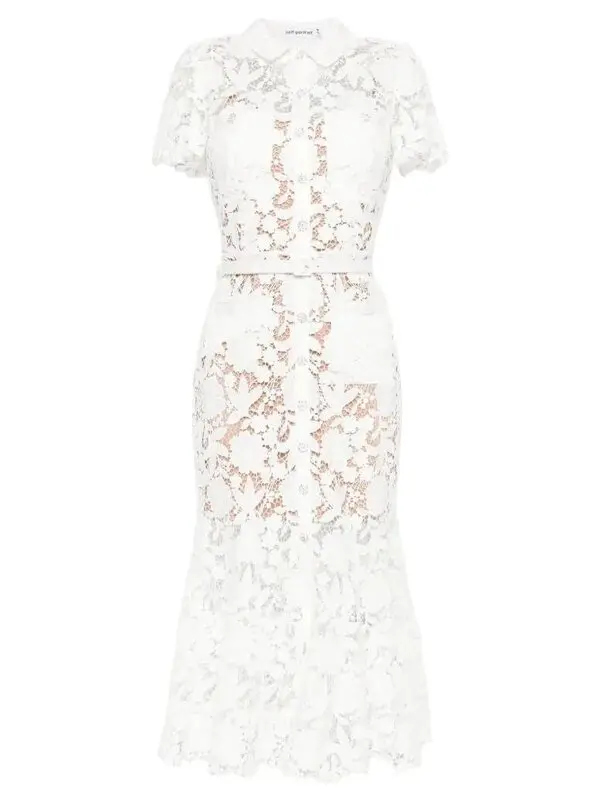SELF-PORTRAIT Lace Collared Midi Dress - Multicolor
