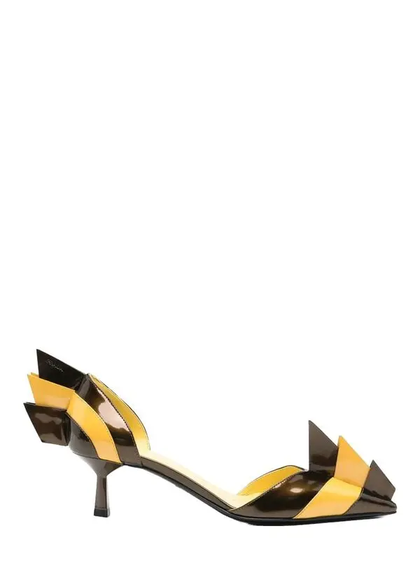 Prada Pointed Toe Striped Low Heel Pumps - Brown