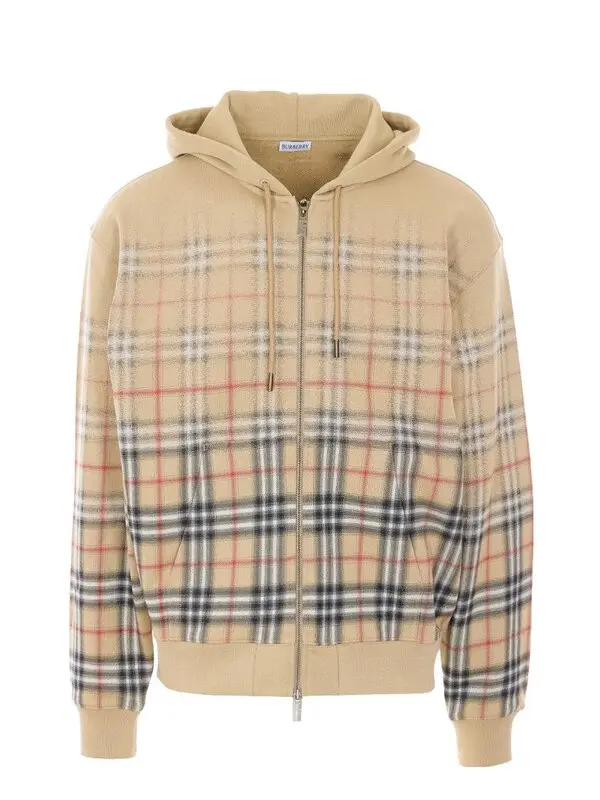 Burberry Gradient Check Zipped Hoodie - Cream