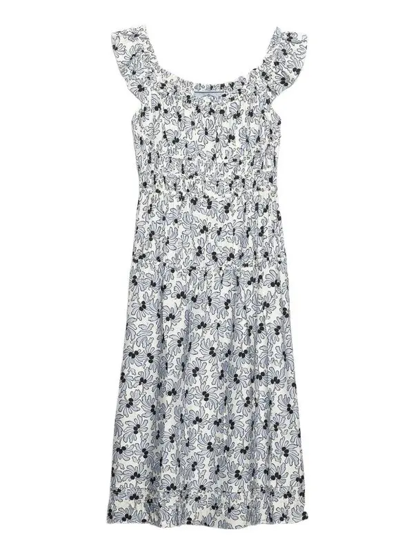 Prada Sleeveless Floral Print Square Neck Midi Dress - Multicolor