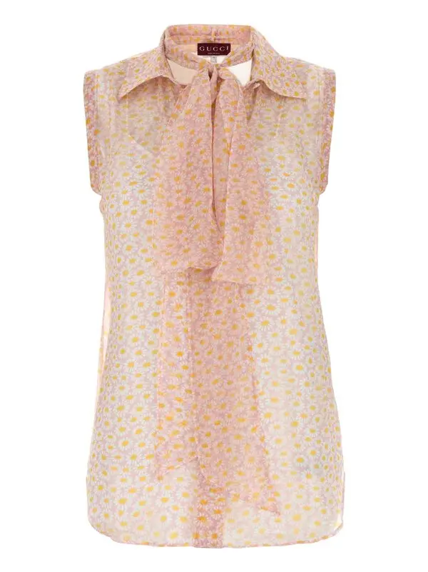 Gucci Sleeveless Printed Crepe Shirt - Multicolor
