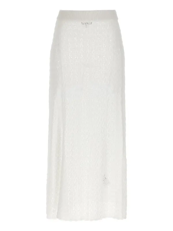 GANNI Shiny Pointelle Knit Crocheted Skirt - White