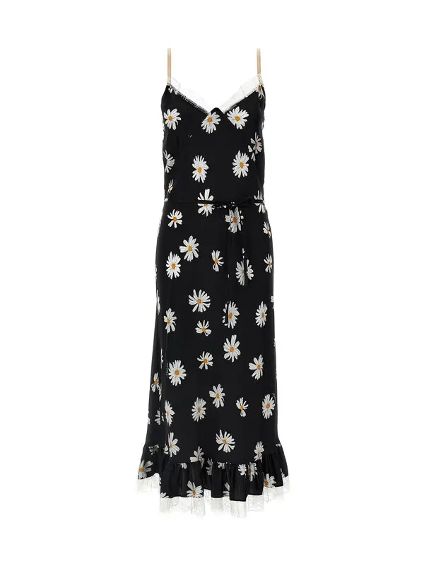 Moschino Silk Lingerie Dress With Daisy Print And Lace Trim - Black