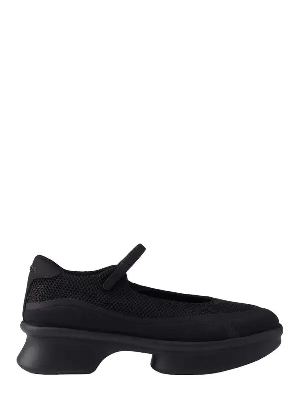 Prada Embossed Logo Ballet Flats With Chunky Rubber Sole - Black