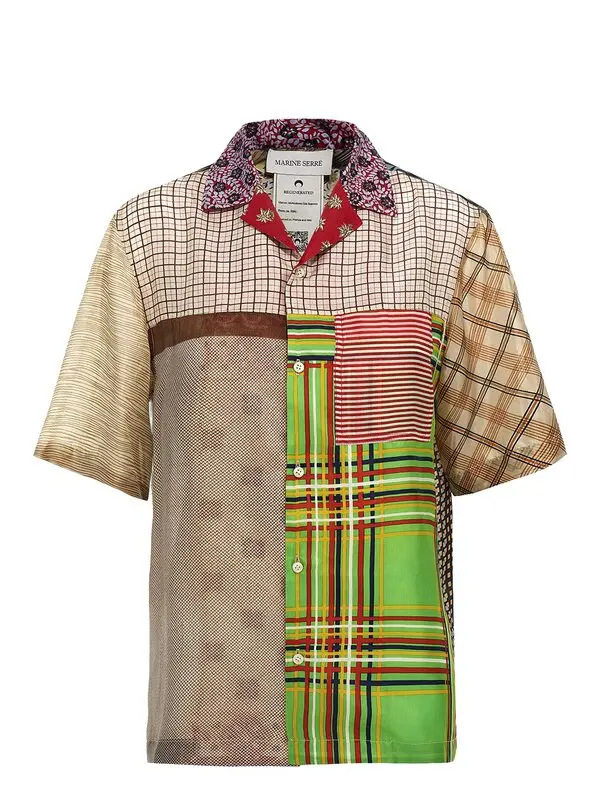 MARINE SERRE Regenerated Silk Patchwork Bowling Shirt - Multicolor