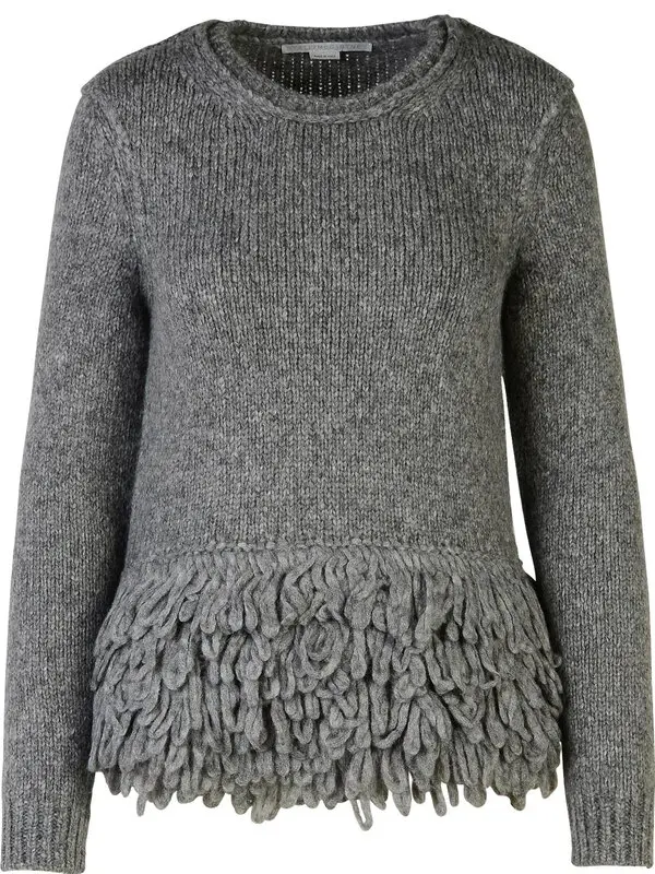 Stella McCartney Grey Alpaca Blend Sweater With Fringe Detail - Gray