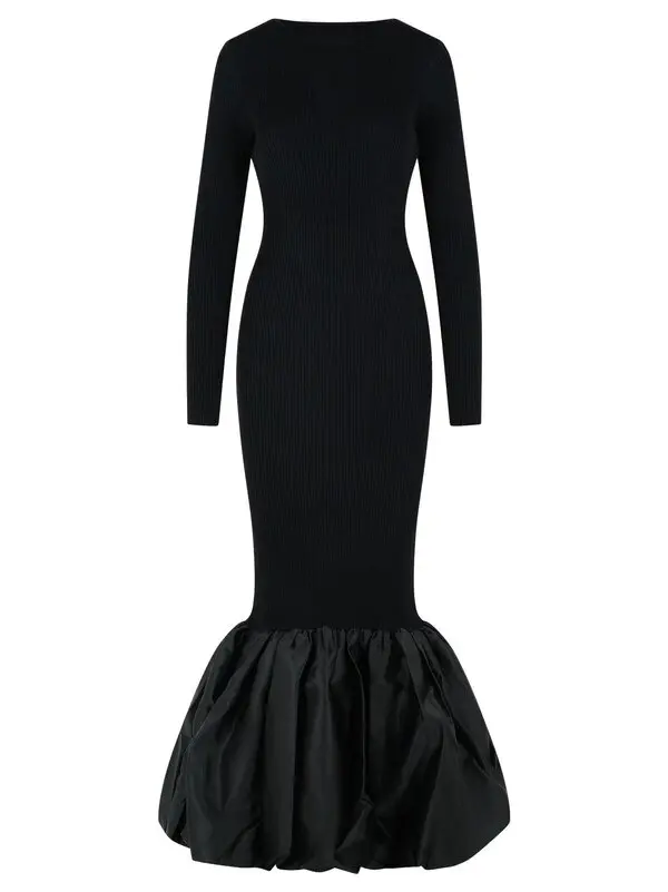 ROTATE BY BIRGER CHRISTENSEN Long Dress With Voluminous Hem - Black