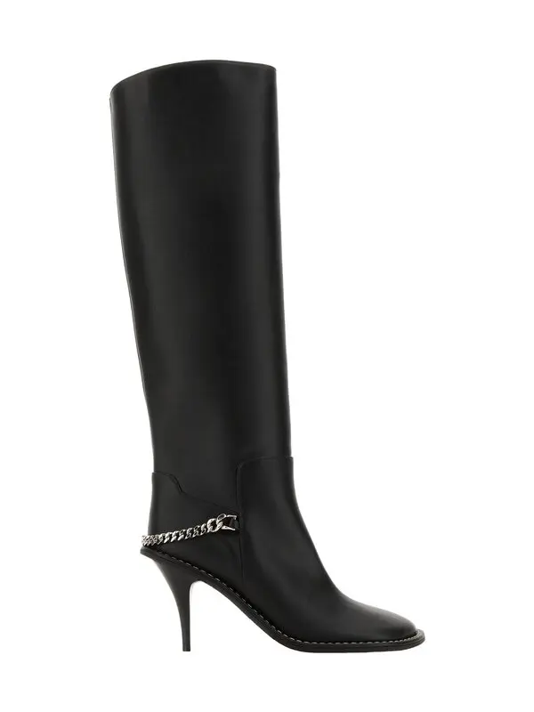 Stella McCartney Black Leather Boots With Silver Tone Chain Detail - Multicolor