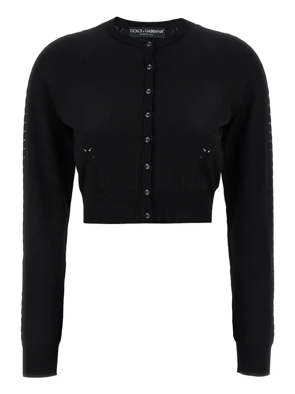 Dolce & Gabbana Viscose Cropped Cardigan With Crew Neck - Black