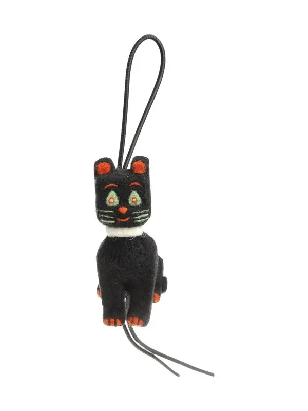Loewe Felt Cat Charm With Leather Strap - Black