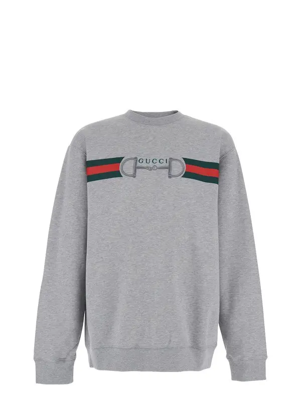 Gucci Grey Cotton Crewneck Sweatshirt With Logo Detail - Multicolor