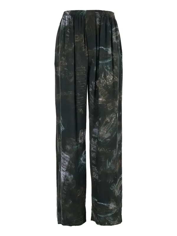 Balenciaga Black Viscose Wide Leg Pants With All-over Print - Multicolor