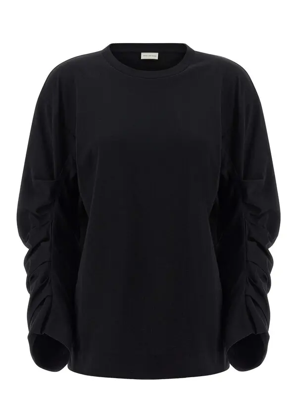 Dries Van Noten Long Sleeve Pleated T-shirt - Black