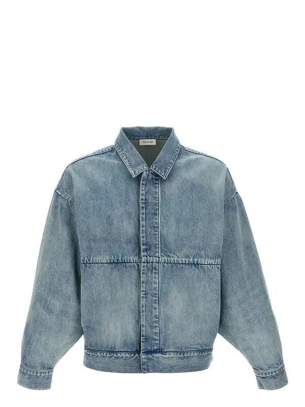 Fear Of God Denim Trucker Jacket With Leather Logo - Blue