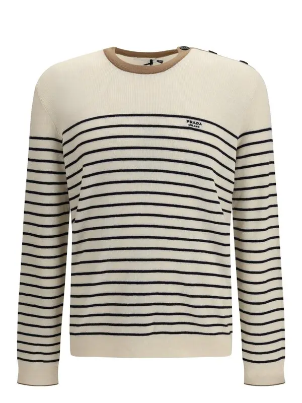 Prada Jacquard Wool And Cotton Blend Sweater With Striped Knit - Multicolor